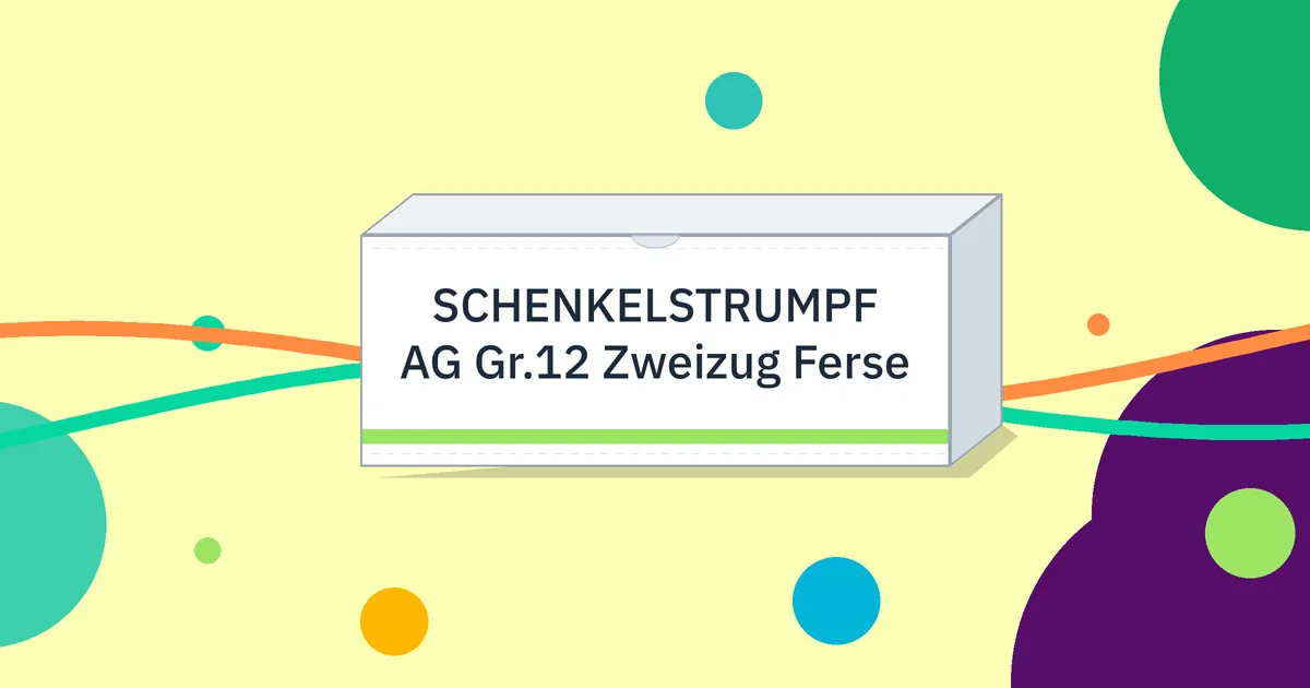 Symbolbild: Packung mit der Aufschrift SCHENKELSTRUMPF AG Gr.12 Zweizug Ferse (PZN 01738311) – Verfügbarkeit und Bezug in Apotheken in Frankfurt am Main