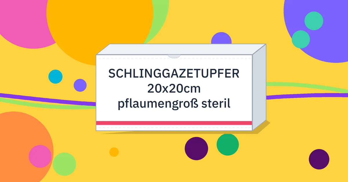 Symbolbild: Packung mit der Aufschrift SCHLINGGAZETUPFER 20x20cm pflaumengroß steril (PZN 00960556) – Verfügbarkeit und Bezug in Apotheken in Frankfurt am Main