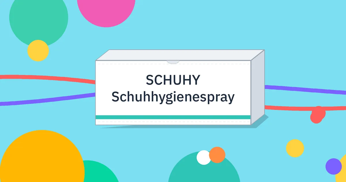 Symbolbild: Packung mit der Aufschrift SCHUHY Schuhhygienespray (PZN 18363884) – Verfügbarkeit und Bezug in Apotheken in Frankfurt am Main