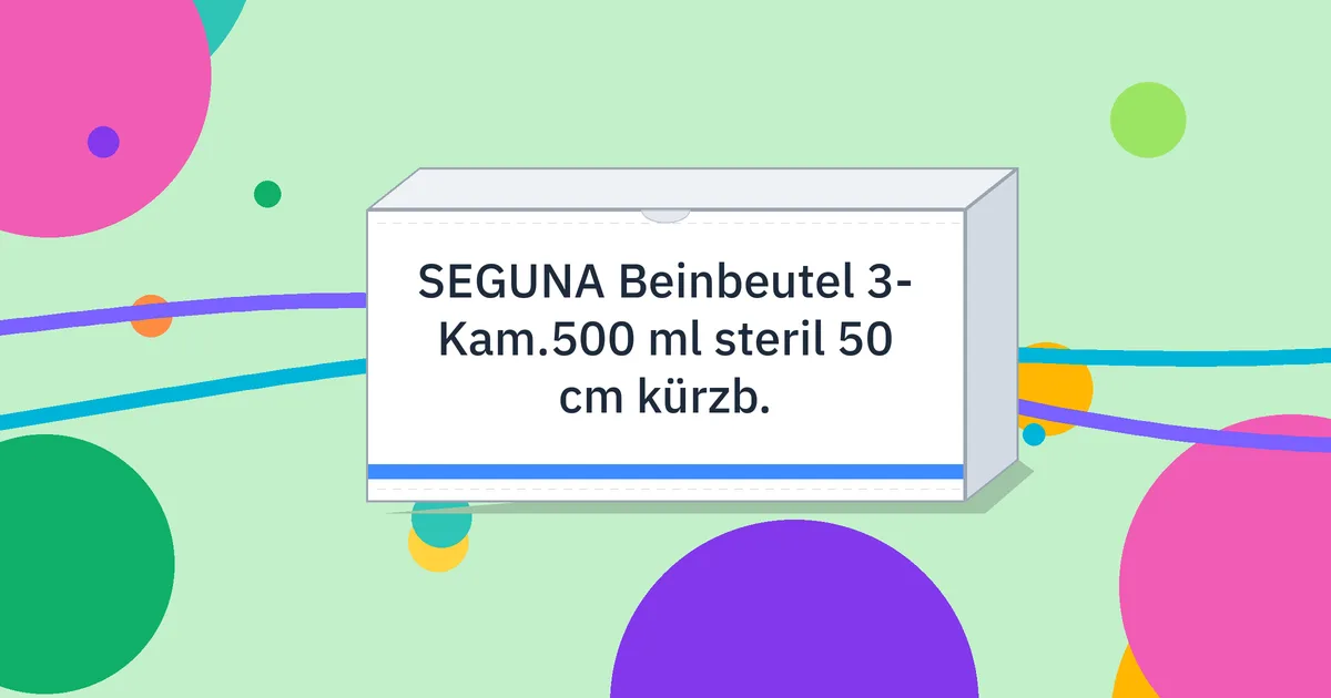 Symbolbild: Packung mit der Aufschrift SEGUNA Beinbeutel 3-Kam.500 ml steril 50 cm kürzb. (PZN 14312737) – Verfügbarkeit und Bezug in Apotheken in Frankfurt am Main