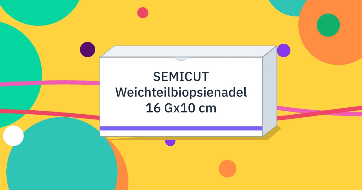 Symbolbild: Packung mit der Aufschrift SEMICUT Weichteilbiopsienadel 16 Gx10 cm (PZN 19735833) – Verfügbarkeit und Bezug in Apotheken in Frankfurt am Main