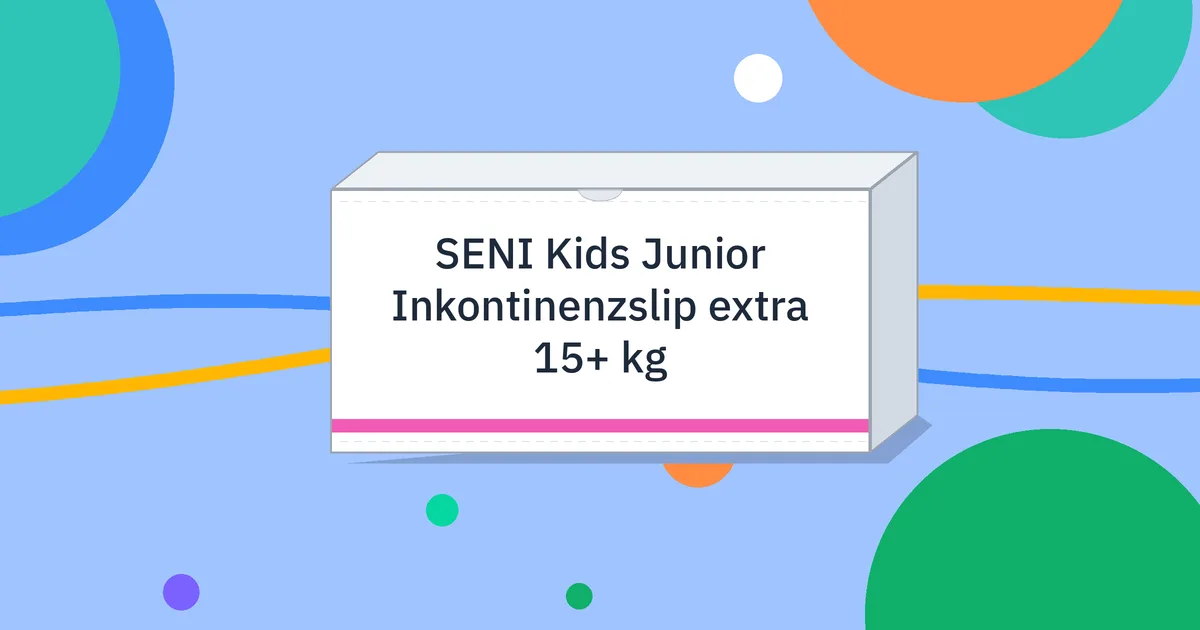 Symbolbild: Packung mit der Aufschrift SENI Kids Junior Inkontinenzslip extra 15+ kg (PZN 20286694) – Verfügbarkeit und Bezug in Apotheken in Frankfurt am Main
