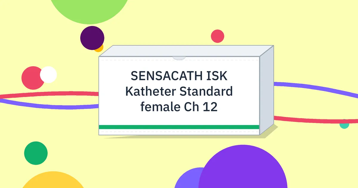 Symbolbild: Packung mit der Aufschrift SENSACATH ISK Katheter Standard female Ch 12 (PZN 19855951) – Verfügbarkeit und Bezug in Apotheken in Frankfurt am Main