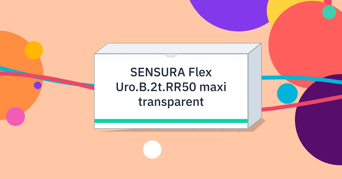 Symbolbild: Packung mit der Aufschrift SENSURA Flex Uro.B.2t.RR50 maxi transparent (PZN 07212343) – Verfügbarkeit und Bezug in Apotheken in Frankfurt am Main