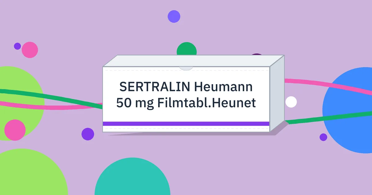 Symbolbild: Packung mit der Aufschrift SERTRALIN Heumann 50 mg Filmtabl.Heunet (PZN 05890429) – Verfügbarkeit und Bezug in Apotheken in Frankfurt am Main