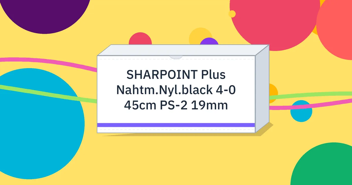 Symbolbild: Packung mit der Aufschrift SHARPOINT Plus Nahtm.Nyl.black 4-0 45cm PS-2 19mm (PZN 17984271) – Verfügbarkeit und Bezug in Apotheken in Frankfurt am Main
