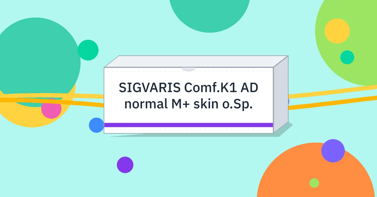Symbolbild: Packung mit der Aufschrift SIGVARIS Comf.K1 AD normal M+ skin o.Sp. (PZN 17041285) – Verfügbarkeit und Bezug in Apotheken in Frankfurt am Main