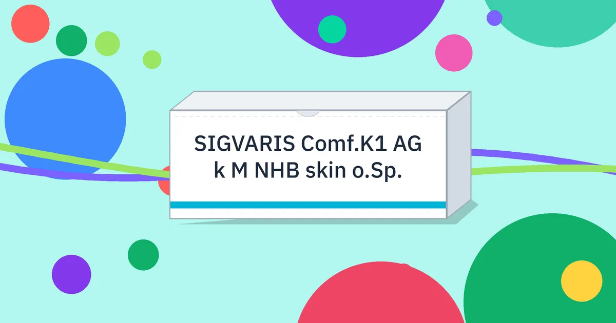 Symbolbild: Packung mit der Aufschrift SIGVARIS Comf.K1 AG k M NHB skin o.Sp. (PZN 17097825) – Verfügbarkeit und Bezug in Apotheken in Frankfurt am Main