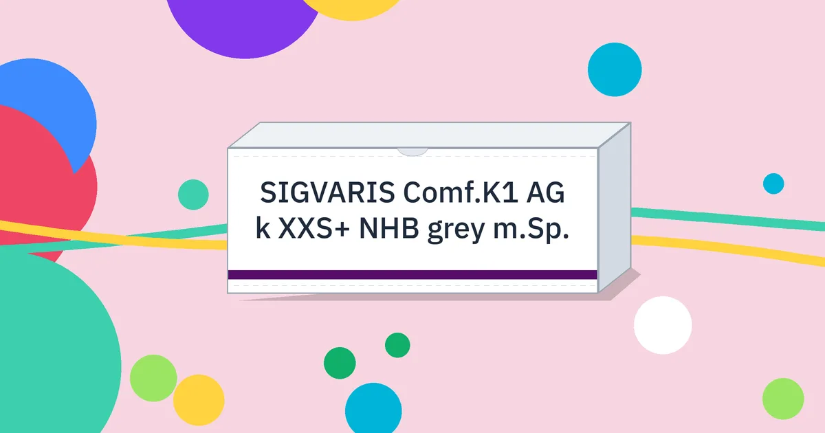 Symbolbild: Packung mit der Aufschrift SIGVARIS Comf.K1 AG k XXS+ NHB grey m.Sp. (PZN 17096636) – Verfügbarkeit und Bezug in Apotheken in Frankfurt am Main