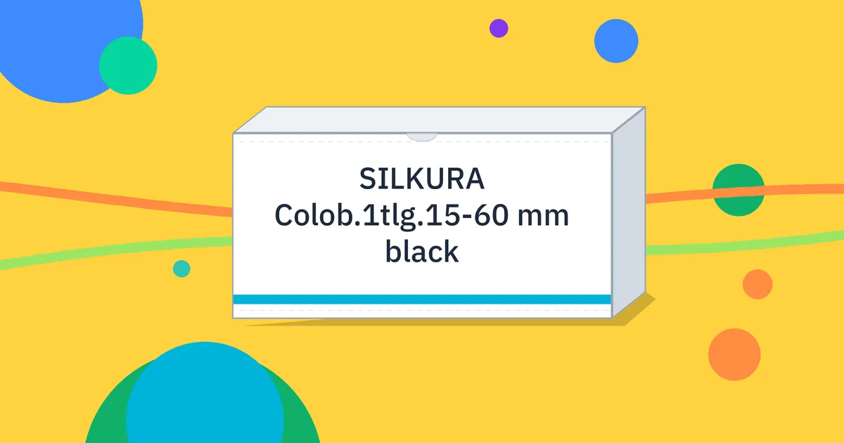 Symbolbild: Packung mit der Aufschrift SILKURA Colob.1tlg.15-60 mm black (PZN 20546497) – Verfügbarkeit und Bezug in Apotheken in Frankfurt am Main