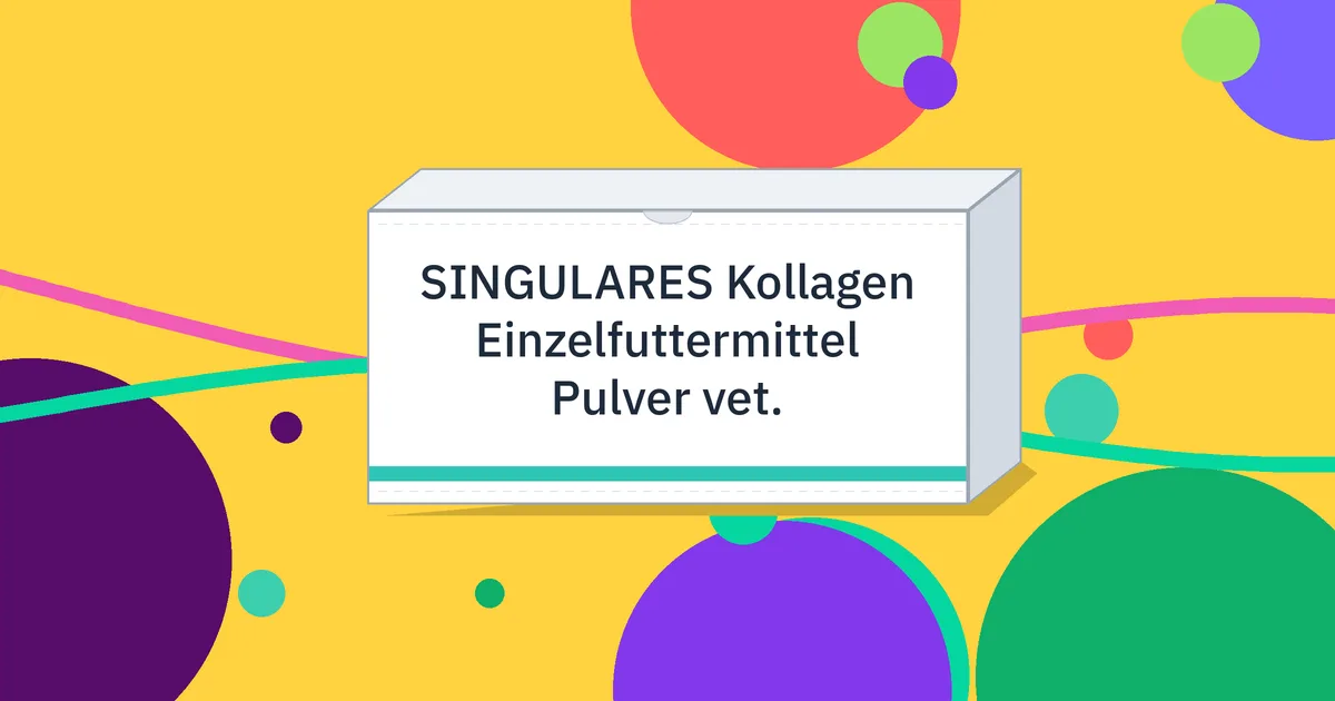 Symbolbild: Packung mit der Aufschrift SINGULARES Kollagen Einzelfuttermittel Pulver vet. (PZN 14226015) – Verfügbarkeit und Bezug in Apotheken in Frankfurt am Main