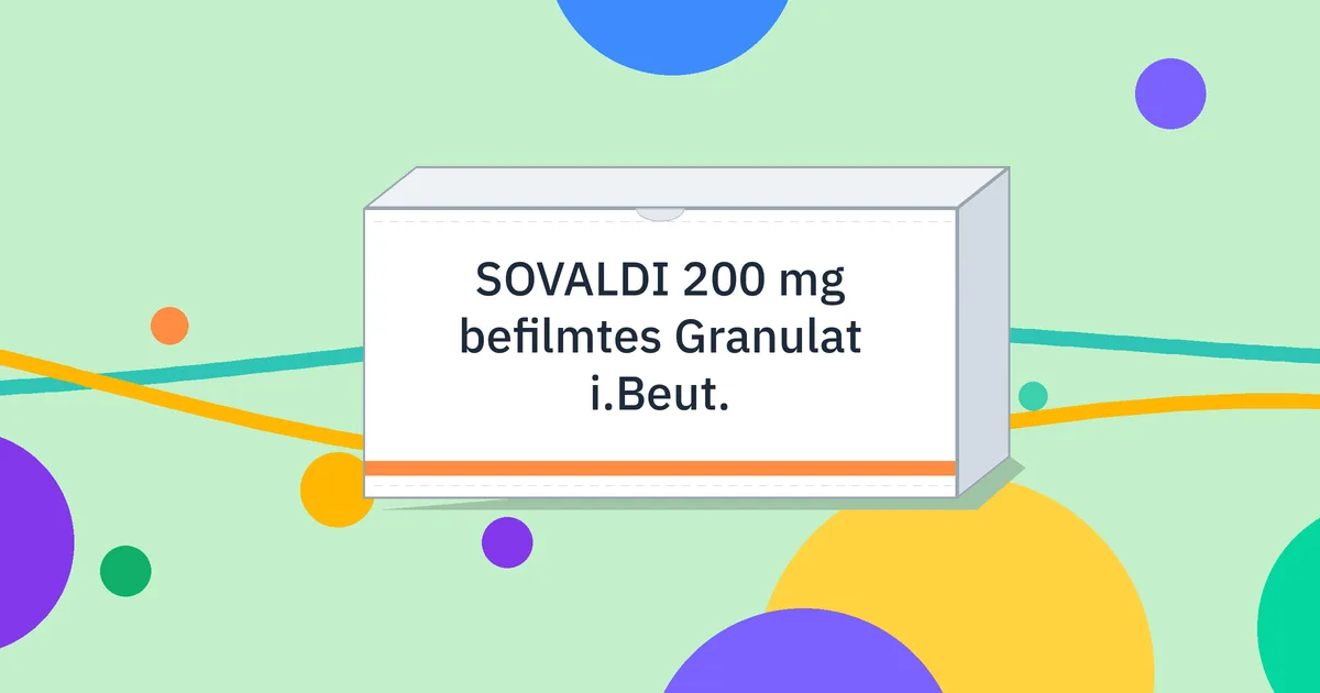 Symbolbild: Packung mit der Aufschrift SOVALDI 200 mg befilmtes Granulat i.Beut. (PZN 16398772) – Verfügbarkeit und Bezug in Apotheken in Frankfurt am Main