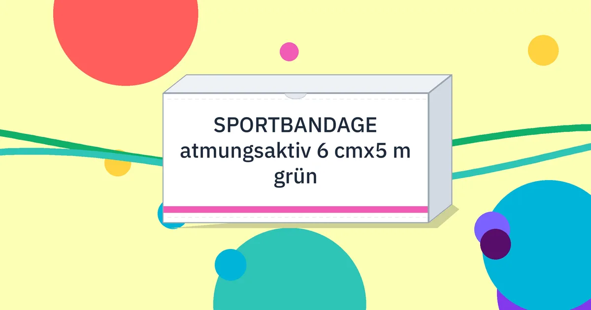 Symbolbild: Packung mit der Aufschrift SPORTBANDAGE atmungsaktiv 6 cmx5 m grün (PZN 10404796) – Verfügbarkeit und Bezug in Apotheken in Frankfurt am Main
