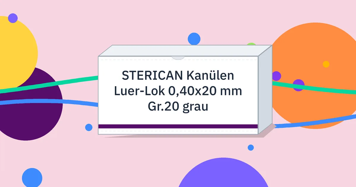 Symbolbild: Packung mit der Aufschrift STERICAN Kanülen Luer-Lok 0,40x20 mm Gr.20 grau (PZN 01105296) – Verfügbarkeit und Bezug in Apotheken in Frankfurt am Main