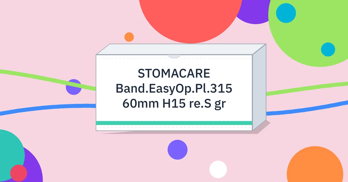 Symbolbild: Packung mit der Aufschrift STOMACARE Band.EasyOp.Pl.315 60mm H15 re.S gr (PZN 17905478) – Verfügbarkeit und Bezug in Apotheken in Frankfurt am Main