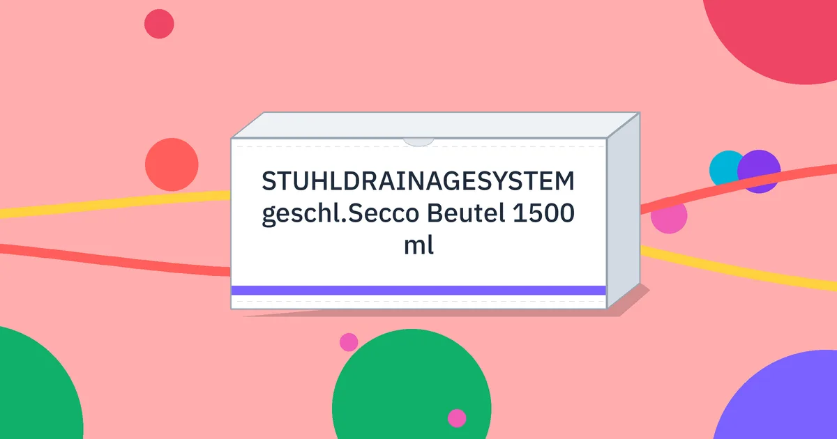Symbolbild: Packung mit der Aufschrift STUHLDRAINAGESYSTEM geschl.Secco Beutel 1500 ml (PZN 09428277) – Verfügbarkeit und Bezug in Apotheken in Frankfurt am Main