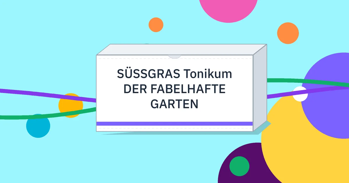 Symbolbild: Packung mit der Aufschrift SÜSSGRAS Tonikum DER FABELHAFTE GARTEN (PZN 18064242) – Verfügbarkeit und Bezug in Apotheken in Frankfurt am Main