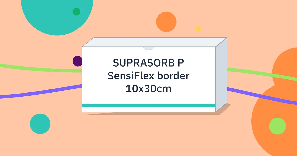 Symbolbild: Packung mit der Aufschrift SUPRASORB P SensiFlex border 10x30cm (PZN 20005057) – Verfügbarkeit und Bezug in Apotheken in Frankfurt am Main