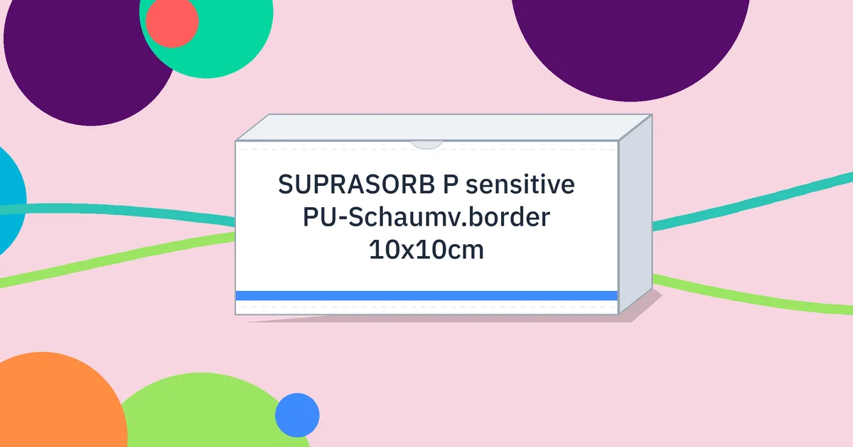 Symbolbild: Packung mit der Aufschrift SUPRASORB P sensitive PU-Schaumv.border 10x10cm (PZN 15403519) – Verfügbarkeit und Bezug in Apotheken in Frankfurt am Main