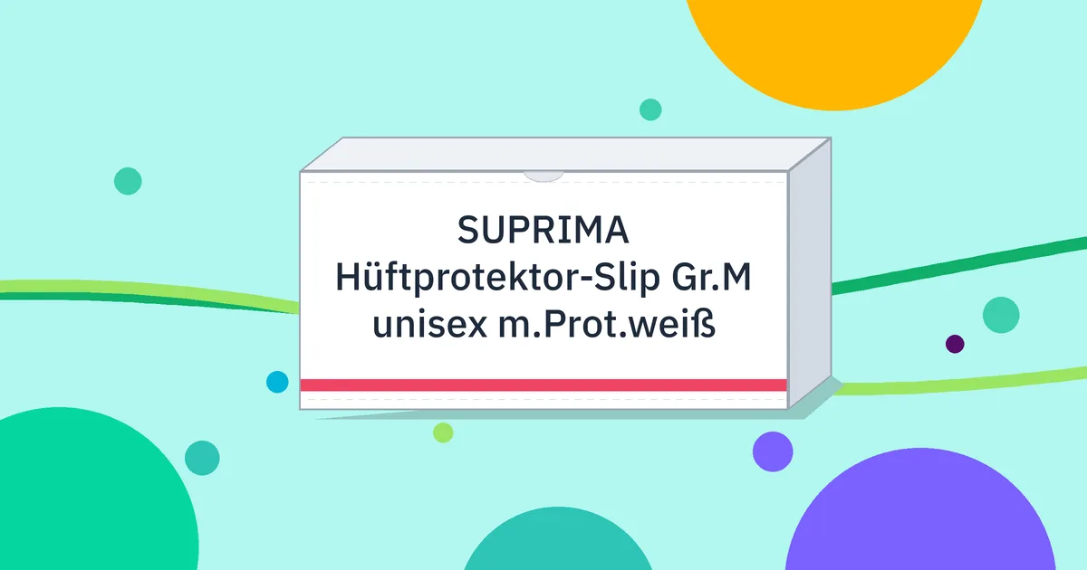 Symbolbild: Packung mit der Aufschrift SUPRIMA Hüftprotektor-Slip Gr.M unisex m.Prot.weiß (PZN 09737831) – Verfügbarkeit und Bezug in Apotheken in Frankfurt am Main