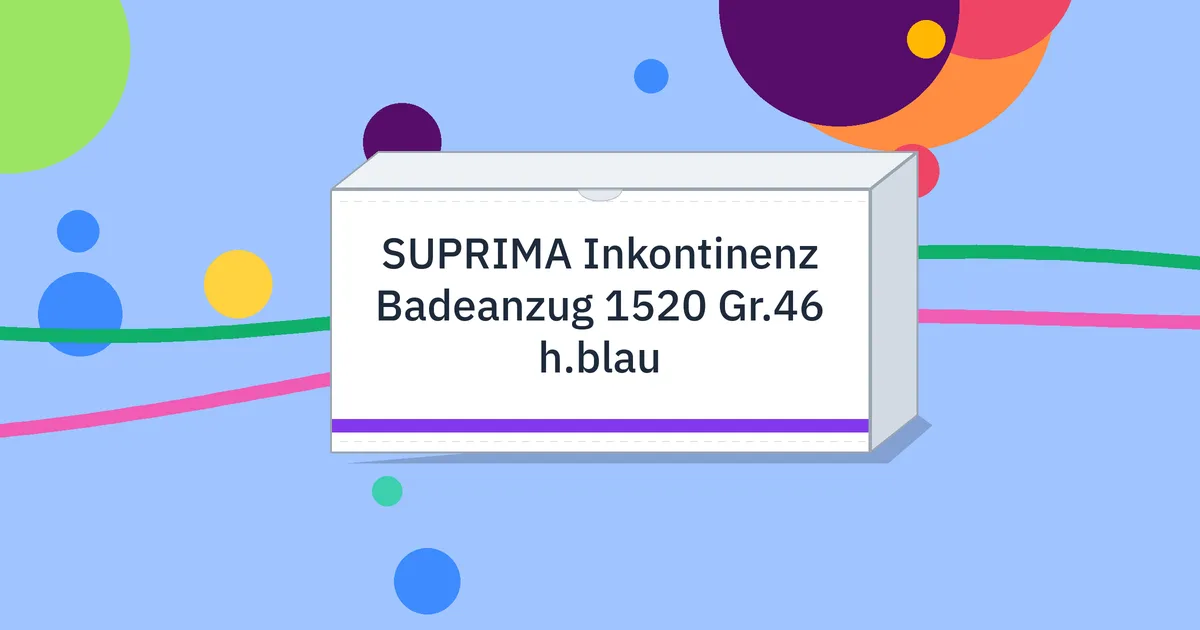 Symbolbild: Packung mit der Aufschrift SUPRIMA Inkontinenz Badeanzug 1520 Gr.46 h.blau (PZN 00724577) – Verfügbarkeit und Bezug in Apotheken in Frankfurt am Main