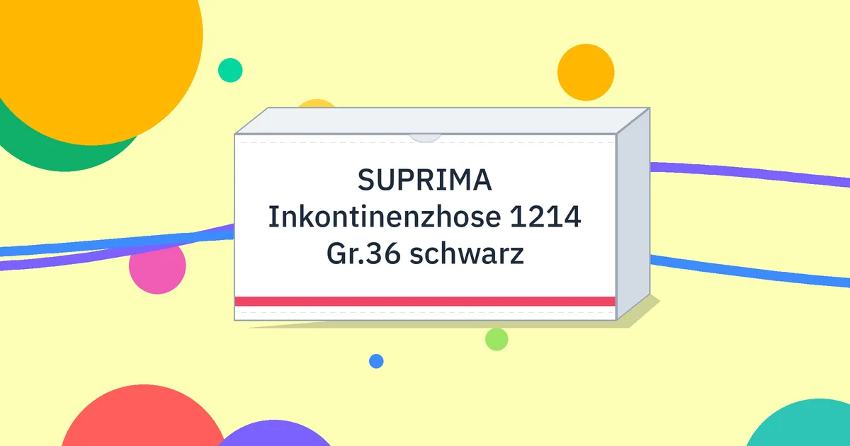 Symbolbild: Packung mit der Aufschrift SUPRIMA Inkontinenzhose 1214 Gr.36 schwarz (PZN 02852894) – Verfügbarkeit und Bezug in Apotheken in Frankfurt am Main