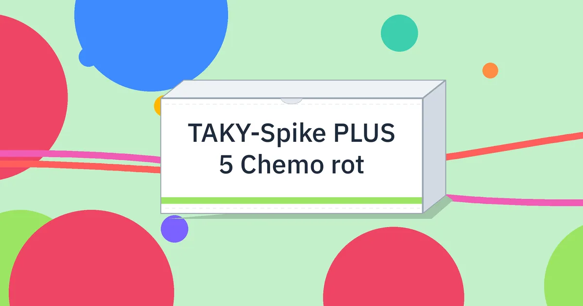 Symbolbild: Packung mit der Aufschrift TAKY-Spike PLUS 5 Chemo rot (PZN 03424597) – Verfügbarkeit und Bezug in Apotheken in Frankfurt am Main