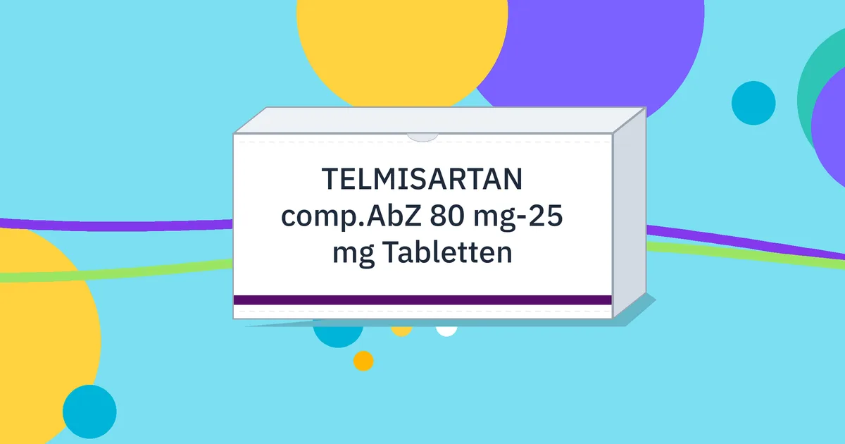 Symbolbild: Packung mit der Aufschrift TELMISARTAN comp.AbZ 80 mg-25 mg Tabletten (PZN 10250755) – Verfügbarkeit und Bezug in Apotheken in Frankfurt am Main
