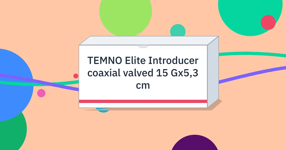Symbolbild: Packung mit der Aufschrift TEMNO Elite Introducer coaxial valved 15 Gx5,3 cm (PZN 18765536) – Verfügbarkeit und Bezug in Apotheken in Frankfurt am Main