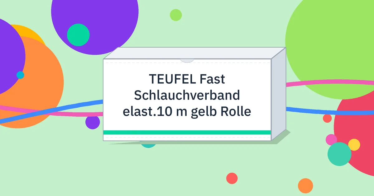 Symbolbild: Packung mit der Aufschrift TEUFEL Fast Schlauchverband elast.10 m gelb Rolle (PZN 04034906) – Verfügbarkeit und Bezug in Apotheken in Frankfurt am Main