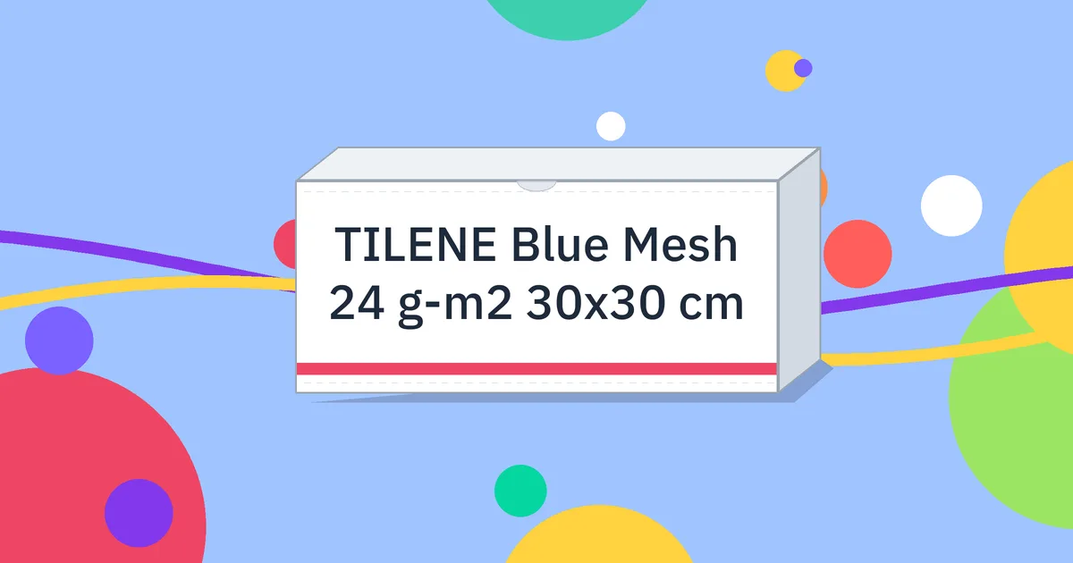Symbolbild: Packung mit der Aufschrift TILENE Blue Mesh 24 g-m2 30x30 cm (PZN 18157989) – Verfügbarkeit und Bezug in Apotheken in Frankfurt am Main