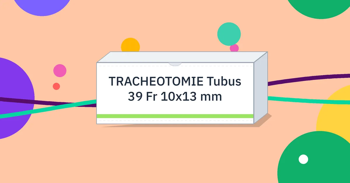 Symbolbild: Packung mit der Aufschrift TRACHEOTOMIE Tubus 39 Fr 10x13 mm (PZN 10178644) – Verfügbarkeit und Bezug in Apotheken in Frankfurt am Main