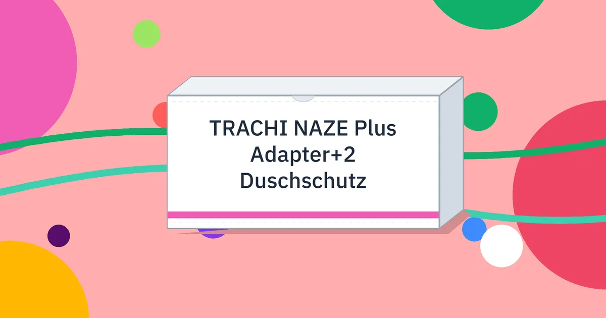 Symbolbild: Packung mit der Aufschrift TRACHI NAZE Plus Adapter+2 Duschschutz (PZN 04311062) – Verfügbarkeit und Bezug in Apotheken in Frankfurt am Main