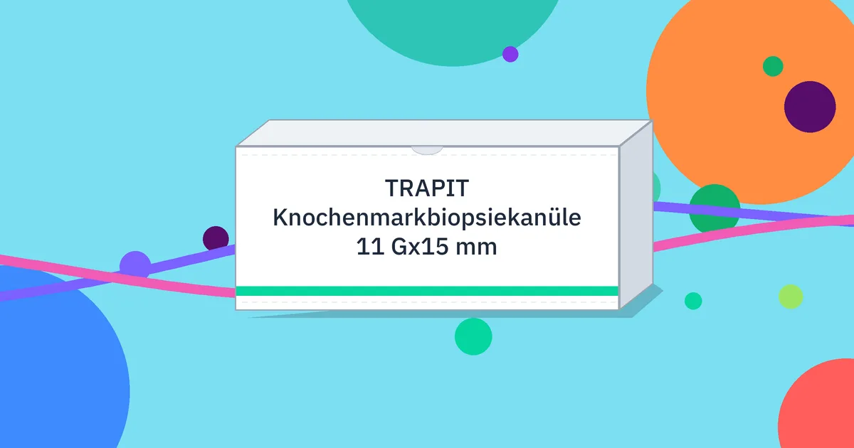 Symbolbild: Packung mit der Aufschrift TRAPIT Knochenmarkbiopsiekanüle 11 Gx15 mm (PZN 03918891) – Verfügbarkeit und Bezug in Apotheken in Frankfurt am Main