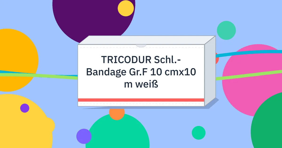 Symbolbild: Packung mit der Aufschrift TRICODUR Schl.-Bandage Gr.F 10 cmx10 m weiß (PZN 11184859) – Verfügbarkeit und Bezug in Apotheken in Frankfurt am Main