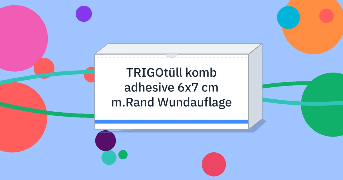 Symbolbild: Packung mit der Aufschrift TRIGOtüll komb adhesive 6x7 cm m.Rand Wundauflage (PZN 20043655) – Verfügbarkeit und Bezug in Apotheken in Frankfurt am Main