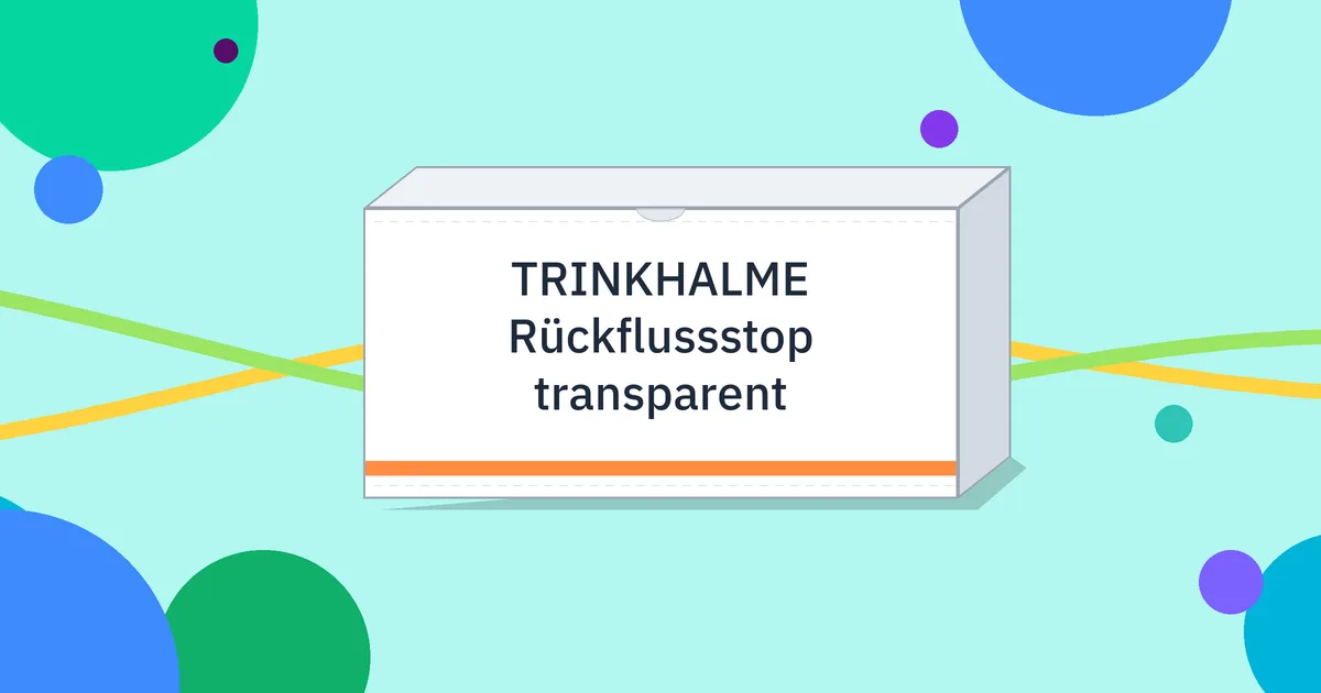 Symbolbild: Packung mit der Aufschrift TRINKHALME Rückflussstop transparent (PZN 11684421) – Verfügbarkeit und Bezug in Apotheken in Frankfurt am Main