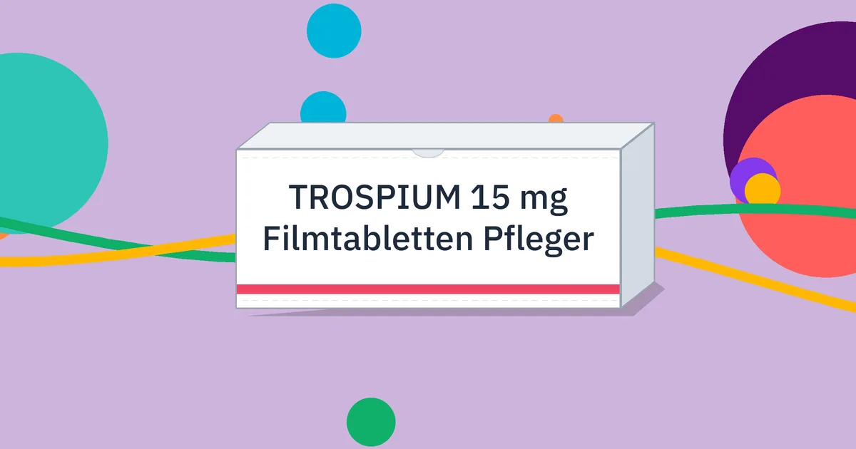 Symbolbild: Packung mit der Aufschrift TROSPIUM 15 mg Filmtabletten Pfleger (PZN 03645016) – Verfügbarkeit und Bezug in Apotheken in Frankfurt am Main