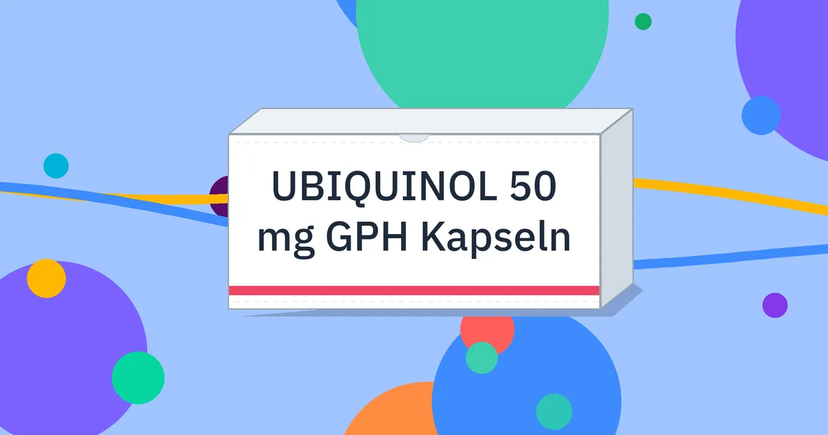 Symbolbild: Packung mit der Aufschrift UBIQUINOL 50 mg GPH Kapseln (PZN 04699942) – Verfügbarkeit und Bezug in Apotheken in Frankfurt am Main