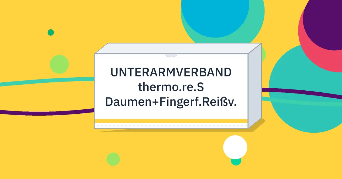 Symbolbild: Packung mit der Aufschrift UNTERARMVERBAND thermo.re.S Daumen+Fingerf.Reißv. (PZN 08429837) – Verfügbarkeit und Bezug in Apotheken in Frankfurt am Main