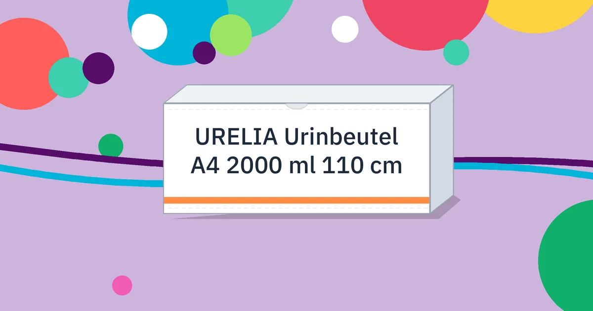 Symbolbild: Packung mit der Aufschrift URELIA Urinbeutel A4 2000 ml 110 cm (PZN 18438748) – Verfügbarkeit und Bezug in Apotheken in Frankfurt am Main