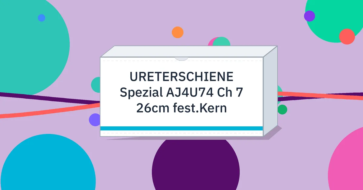 Symbolbild: Packung mit der Aufschrift URETERSCHIENE Spezial AJ4U74 Ch 7 26cm fest.Kern (PZN 00506159) – Verfügbarkeit und Bezug in Apotheken in Frankfurt am Main