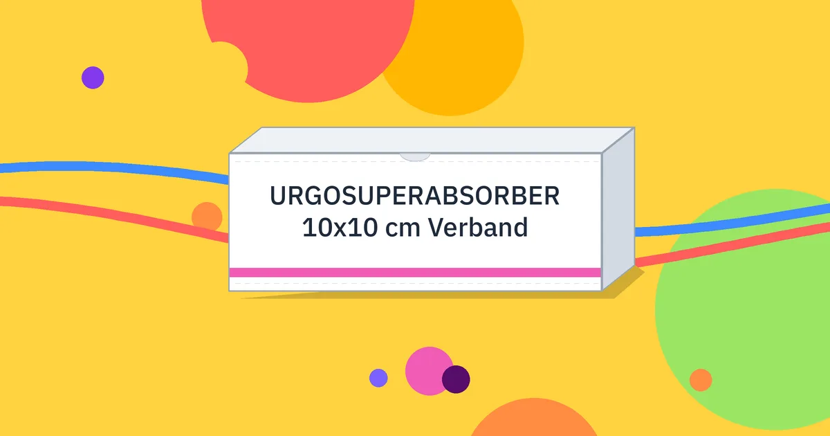 Symbolbild: Packung mit der Aufschrift URGOSUPERABSORBER 10x10 cm Verband (PZN 07110571) – Verfügbarkeit und Bezug in Apotheken in Frankfurt am Main
