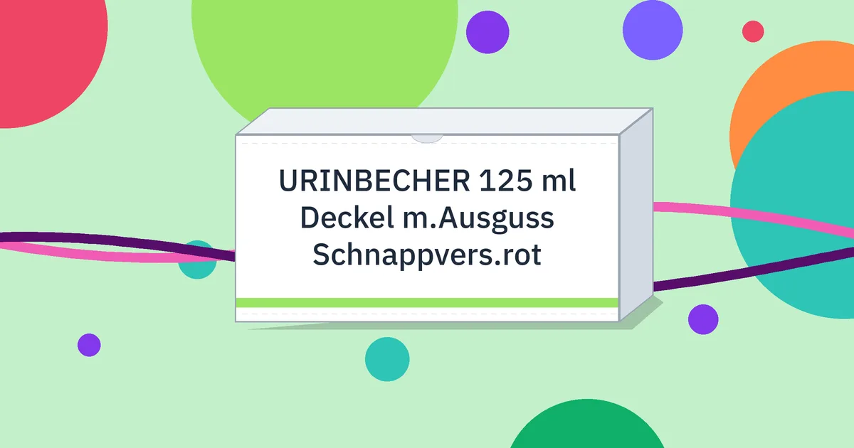 Symbolbild: Packung mit der Aufschrift URINBECHER 125 ml Deckel m.Ausguss Schnappvers.rot (PZN 04932309) – Verfügbarkeit und Bezug in Apotheken in Frankfurt am Main