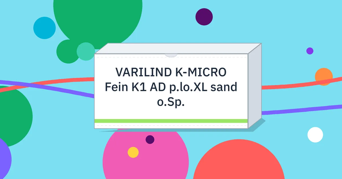 Symbolbild: Packung mit der Aufschrift VARILIND K-MICRO Fein K1 AD p.lo.XL sand o.Sp. (PZN 20619003) – Verfügbarkeit und Bezug in Apotheken in Frankfurt am Main