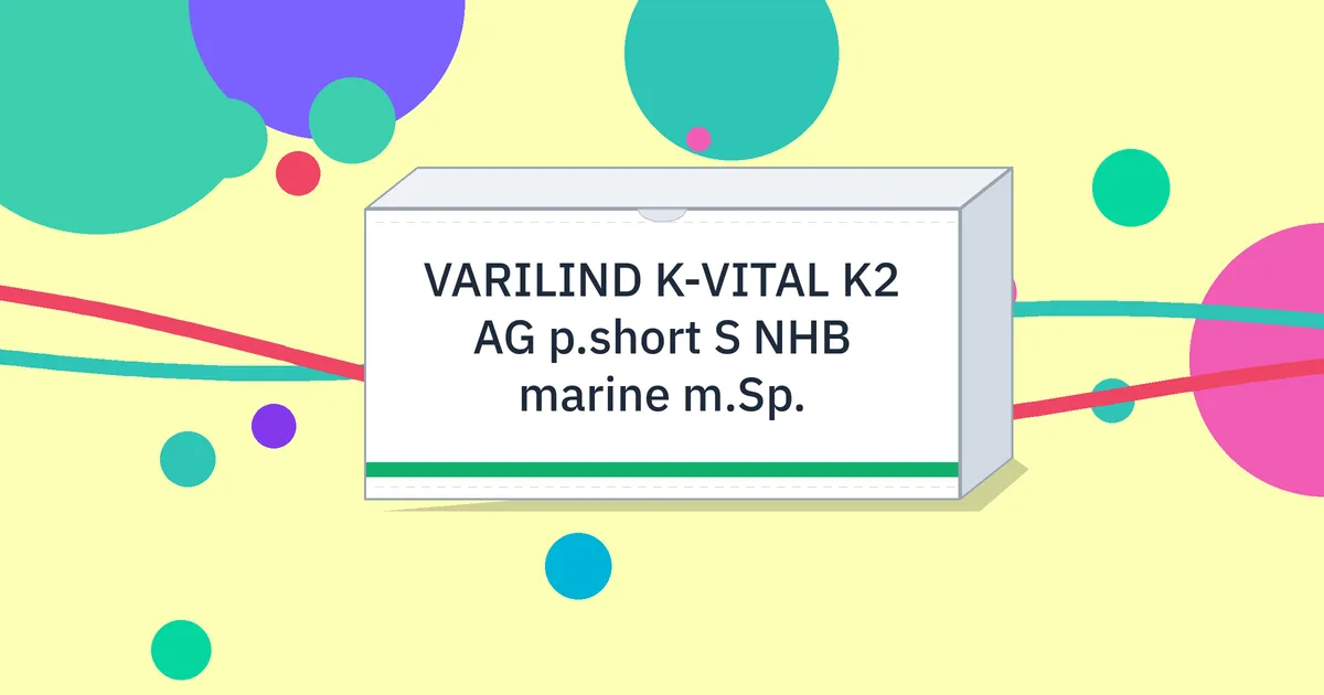 Symbolbild: Packung mit der Aufschrift VARILIND K-VITAL K2 AG p.short S NHB marine m.Sp. (PZN 20564710) – Verfügbarkeit und Bezug in Apotheken in Frankfurt am Main