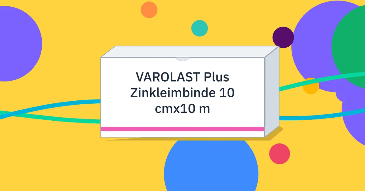 Symbolbild: Packung mit der Aufschrift VAROLAST Plus Zinkleimbinde 10 cmx10 m (PZN 19799419) – Verfügbarkeit und Bezug in Apotheken in Frankfurt am Main
