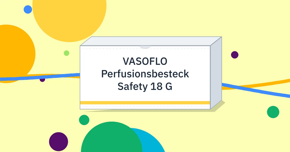 Symbolbild: Packung mit der Aufschrift VASOFLO Perfusionsbesteck Safety 18 G (PZN 09890774) – Verfügbarkeit und Bezug in Apotheken in Frankfurt am Main