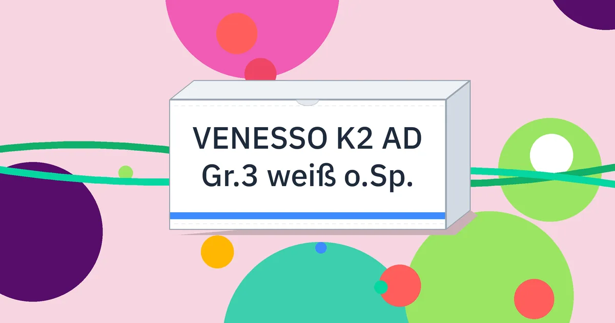 Symbolbild: Packung mit der Aufschrift VENESSO K2 AD Gr.3 weiß o.Sp. (PZN 03260397) – Verfügbarkeit und Bezug in Apotheken in Frankfurt am Main