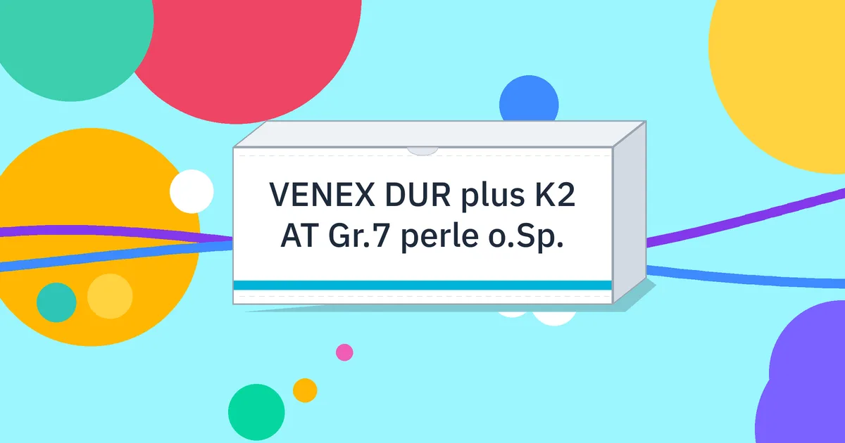 Symbolbild: Packung mit der Aufschrift VENEX DUR plus K2 AT Gr.7 perle o.Sp. (PZN 03234589) – Verfügbarkeit und Bezug in Apotheken in Frankfurt am Main